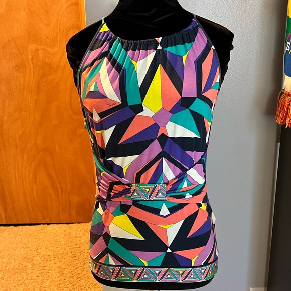 Emilio Pucci | Tops | Emilio Pucci Geometric Print Belted Halter Style ...